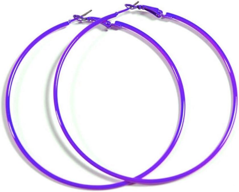 Amazon.com: PURPLE Hoop Earrings 50mm Circle Size - Bright & Vibrant ...