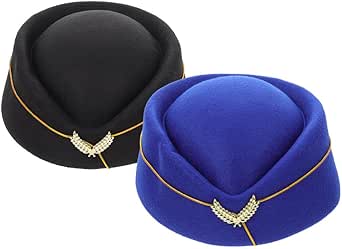 CALLARON 2pcs Flight Attendant Hats Felt Stewardess Caps Women Airline ...