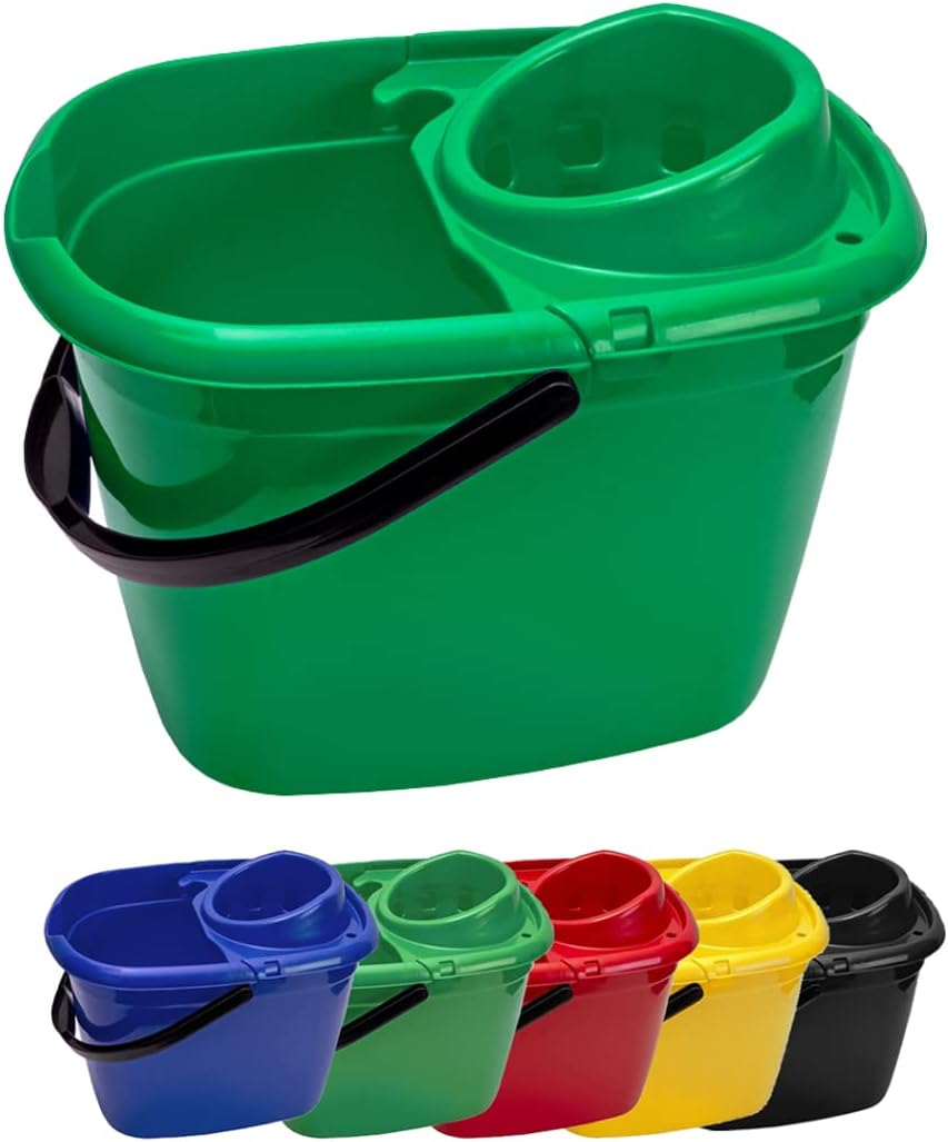 Colour Coded 14L Mop Bucket with Wringer With Easy Carry Handle for ...