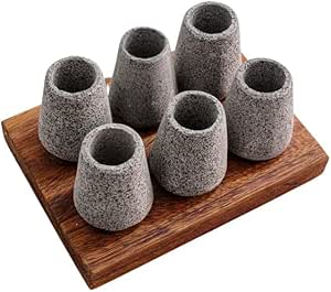 Amazon.com: Set of 6 Volcanic Stone Keeper with Wood Base: Home & Kitchen