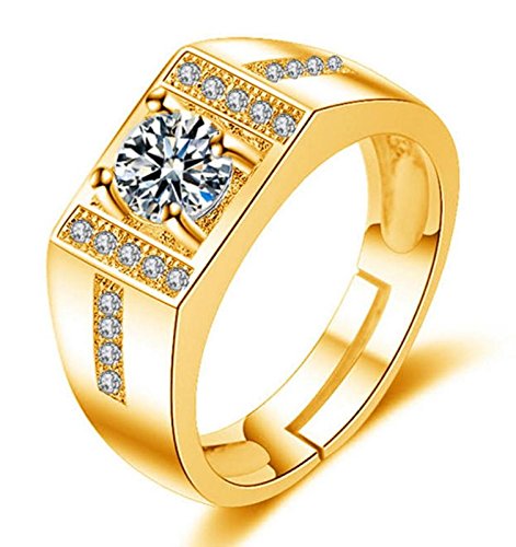 dc jewels Gold Swarovski Solitaire Adjustable Rings for Men (24 Kt ...