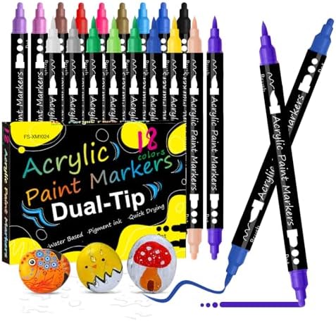 CUODIYA Acrylic Paint Colouring Markers Pens, 18 Colors Dual Tip Water ...
