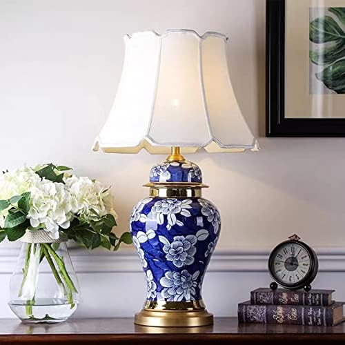 PURESILKS Vintage Blue Ceramic Table Lamp, Exquisite Hand Painted ...