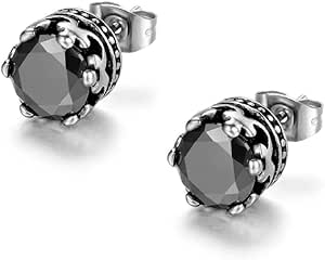 Amazon.com: Cool Stud Earrings for Men Red Black Cubic Zirconia Stud ...