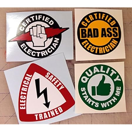 4x Electrician Hard Hat Stickers | Helmet Decals | Electrical Label ...