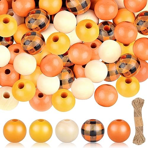 Amazon.com: 240 Pieces Fall Wooden Beads Thanksgiving Orange Craft Wood ...