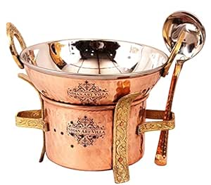 Indian Art Villa Pure Copper 3 Pieces Set of Kadhai, Spoon & Angithi ...