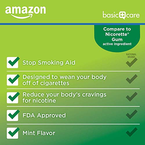 Amazon Basic Care Uncoated Nicotine Polacrilex Gum 2 mg (nicotine ...