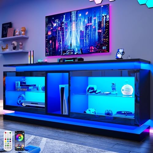 Amazon.com: 80" TV Stand W/LED Lights&Power Outlets,High Gloss ...