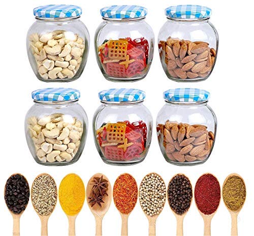 Buy PRAMUKH FASHION 410 Ml Glass Jar with Air Tight Sky Blue Lid for ...