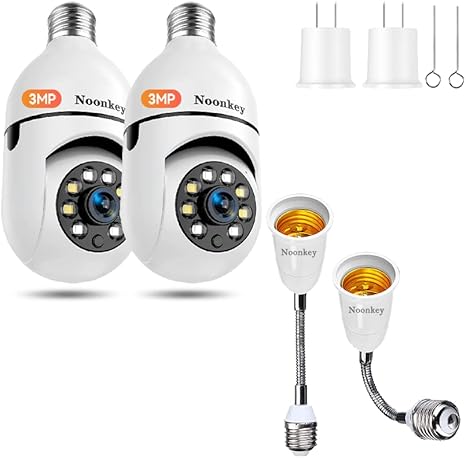 Amazon.com : Noonkey 3MP Light Bulb Security Camera and Light Socket ...