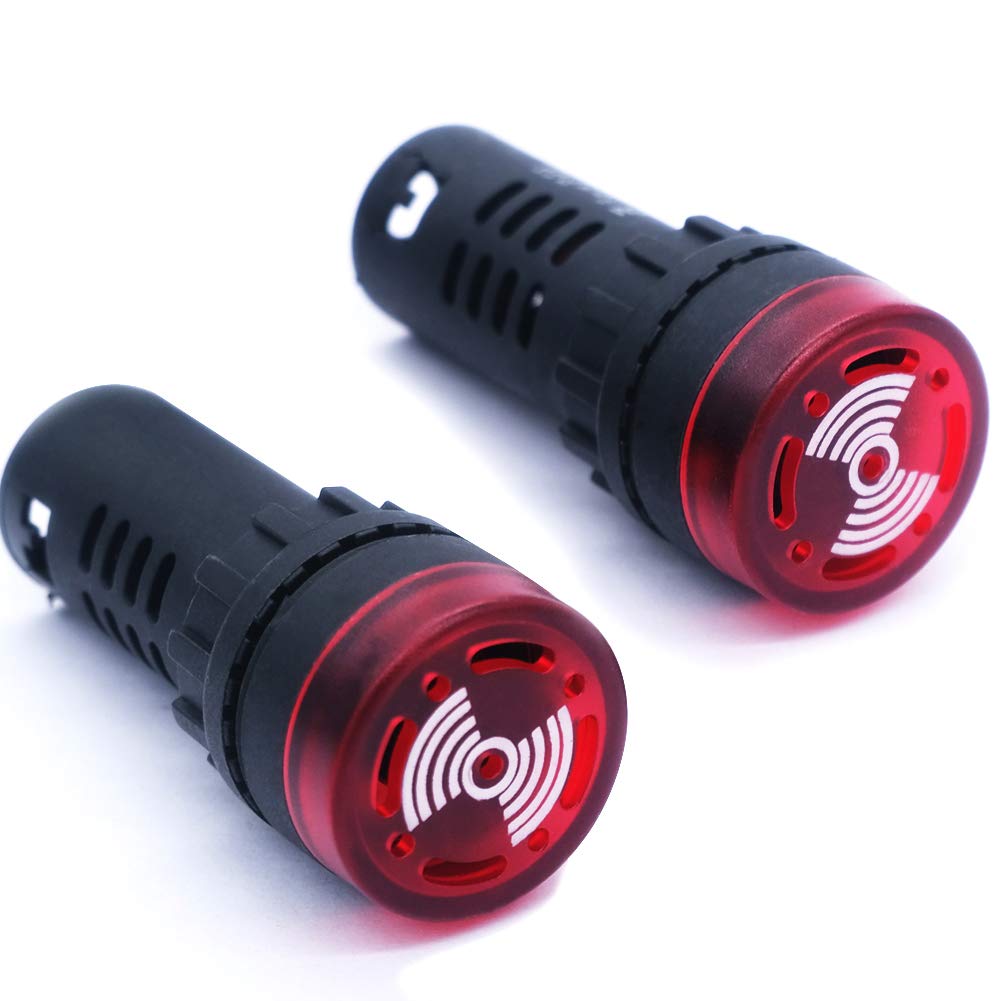 mxuteuk 2Pcs 22mm AC/DC 24V Red LED Buzzer Flash Alarm Signal Indicator ...