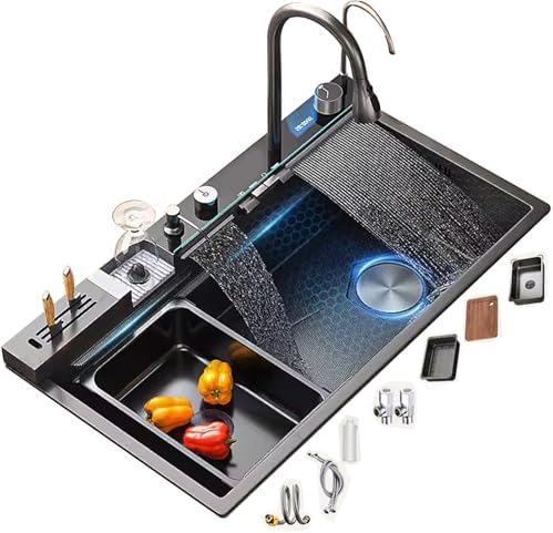 Nano Kitchen Sink 304 Stainless Steel Waterfall Single Bowl Workstation ...