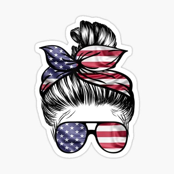 Amazon.com - STICKY DUDE Messy Bun USA Flag Patriotic Woman Sticker, 5 ...