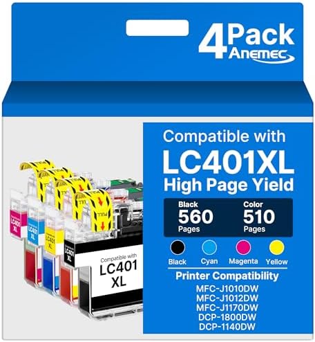 Amazon.com: LC401XL Ink Cartridges for Brother Printer High Yield ...