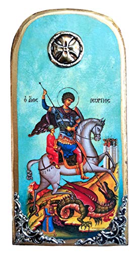 Wooden Greek Christian Orthodox Wood Icon of Saint George Riding His ...
