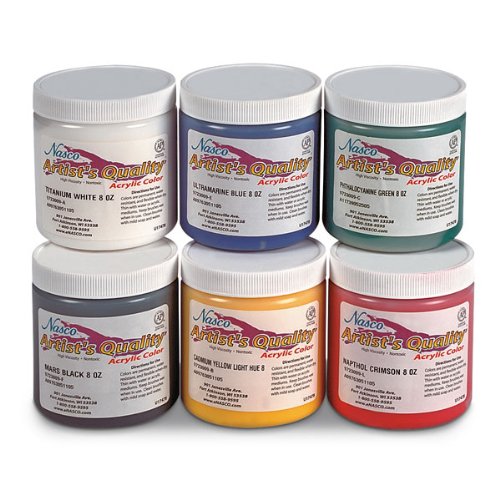 Amazon.com: Nasco 6 Piece Professional Acrylic Paint Set, 8 oz Jars ...