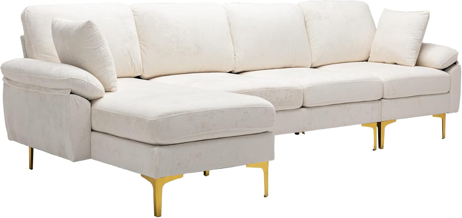 Goohome Sof Sectional, Modern Velvet Upholstered 4-6 Seater Sofá ...