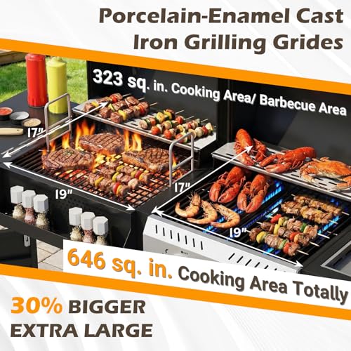 EROMMY 2-in-1 Dual Fuel Propane & Charcoal Grill Combo with Side Burner ...