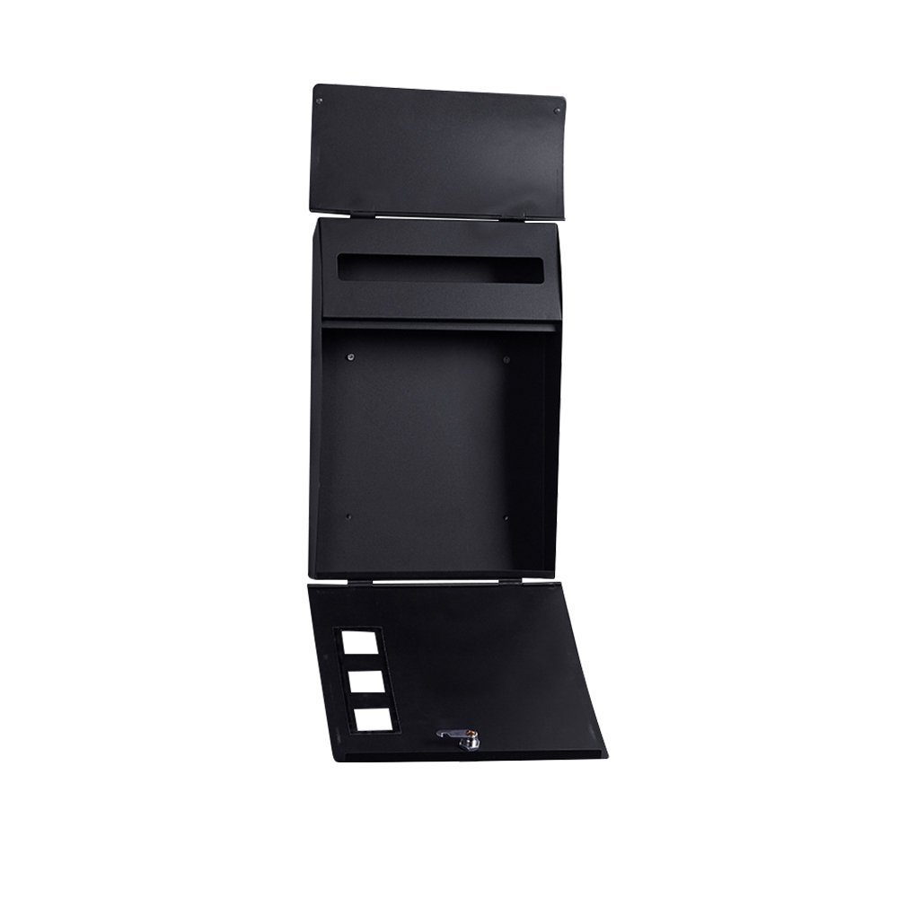 Wall Mounted Mailbox Large Outdoor Black Metal Lockable Drop Box ...