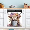 GAIREG Highlands Cow and Flowers Dishwasher Magnetic Covers ...