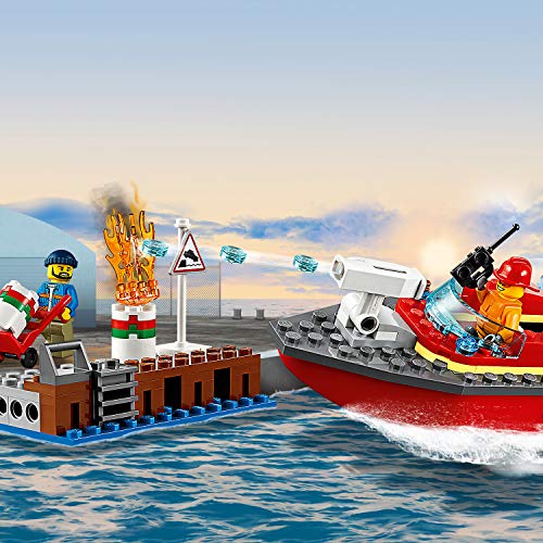LEGO 60213 City Fire Dock Side Fire Boat Building Set with Water Cannon ...