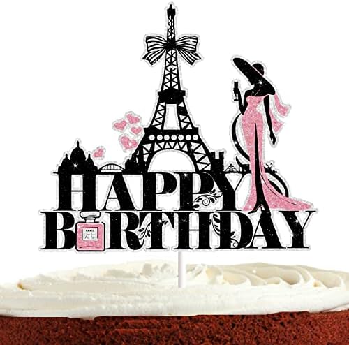 Amazon.com: 8 Pcs Paris Cake Topper Eiffel Tower Cake Topper with Happy ...