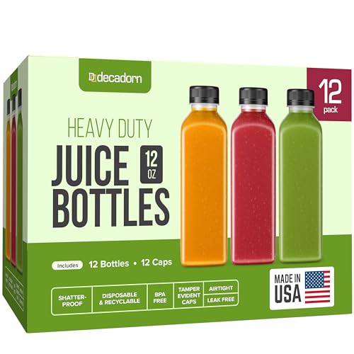 12oz Plastic Bottles With Caps - 12 Pack Empty Juice Bottles For ...
