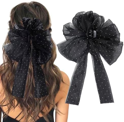 Amazon.com : Large Hair Bow for Women - Black Claw Clips Big Hair ...