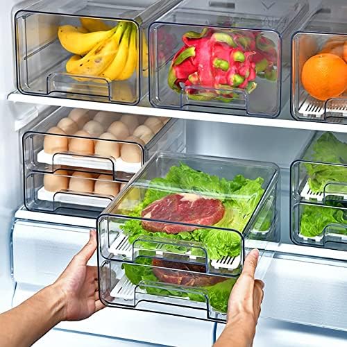 Stackable Refrigerator Drawers Pull Out Bins Double Layer Fridge ...