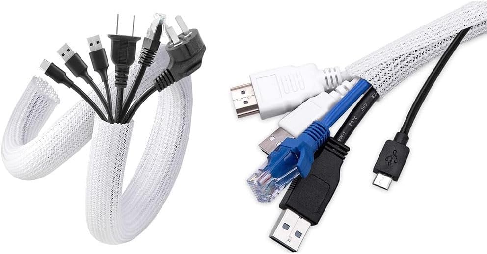 Amazon.com: AGPTEK Cable Sleeve White (2 Pack 5ft - 1.2inch) + White ...