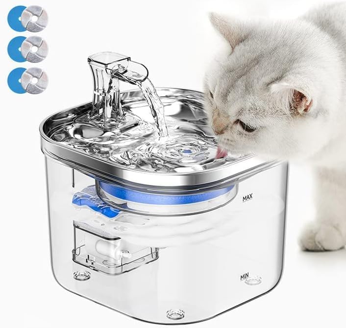 Delgeo Cat Fountain 2L,Cat Water Fountain Stainless Steel,Automatic Pet ...