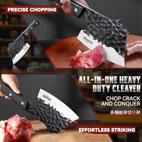 Huusk Heavy Duty Meat Cleaver Knife, Hand Forged Bone Chopper with ...