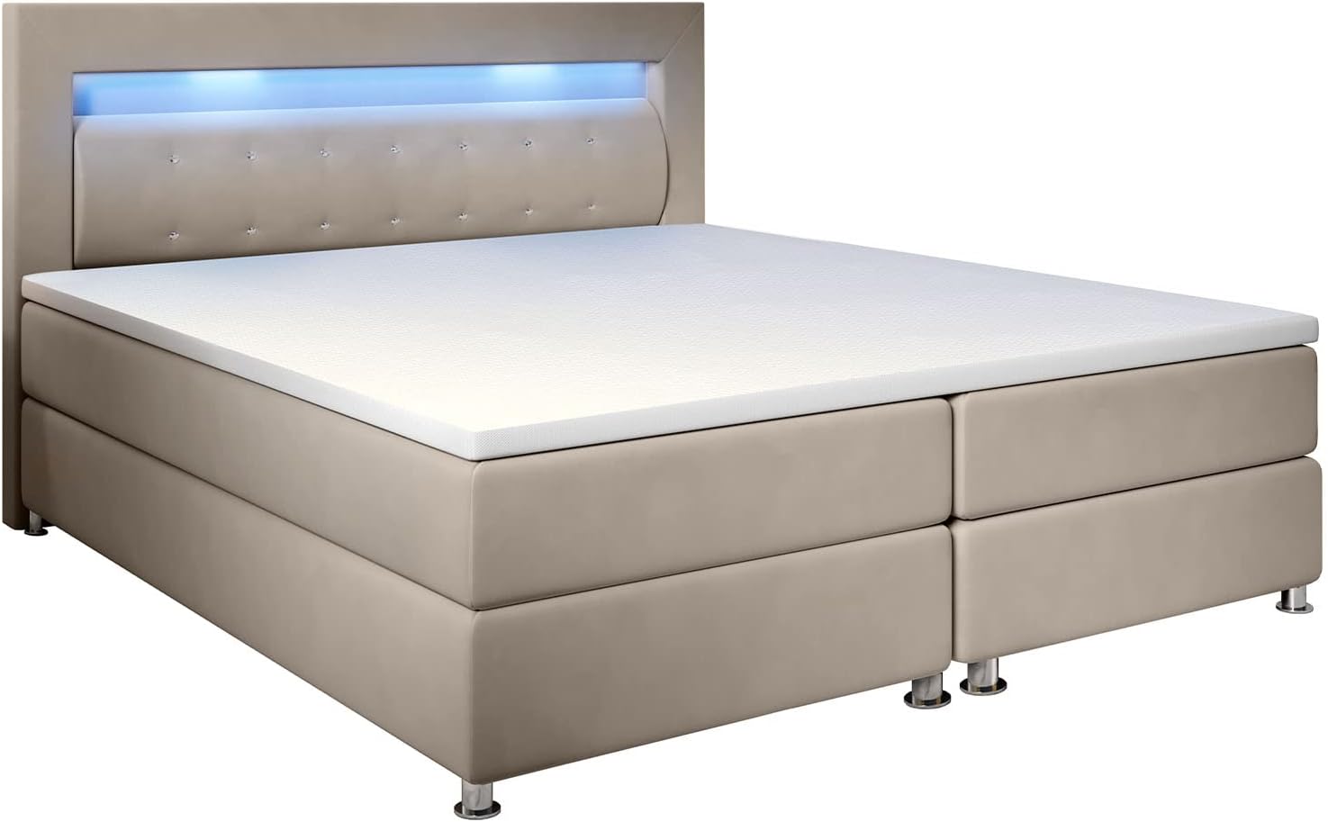 Juskys Lit boxspring Vancouver 180 x 200 cm — Lit Double avec éclairage ...