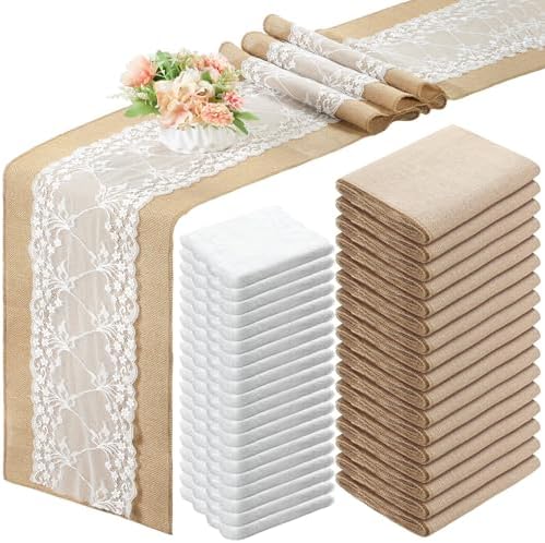 Amazon.com: 10 Pcs Burlap Table Runners with Lace Bulk Rustic Wedding ...