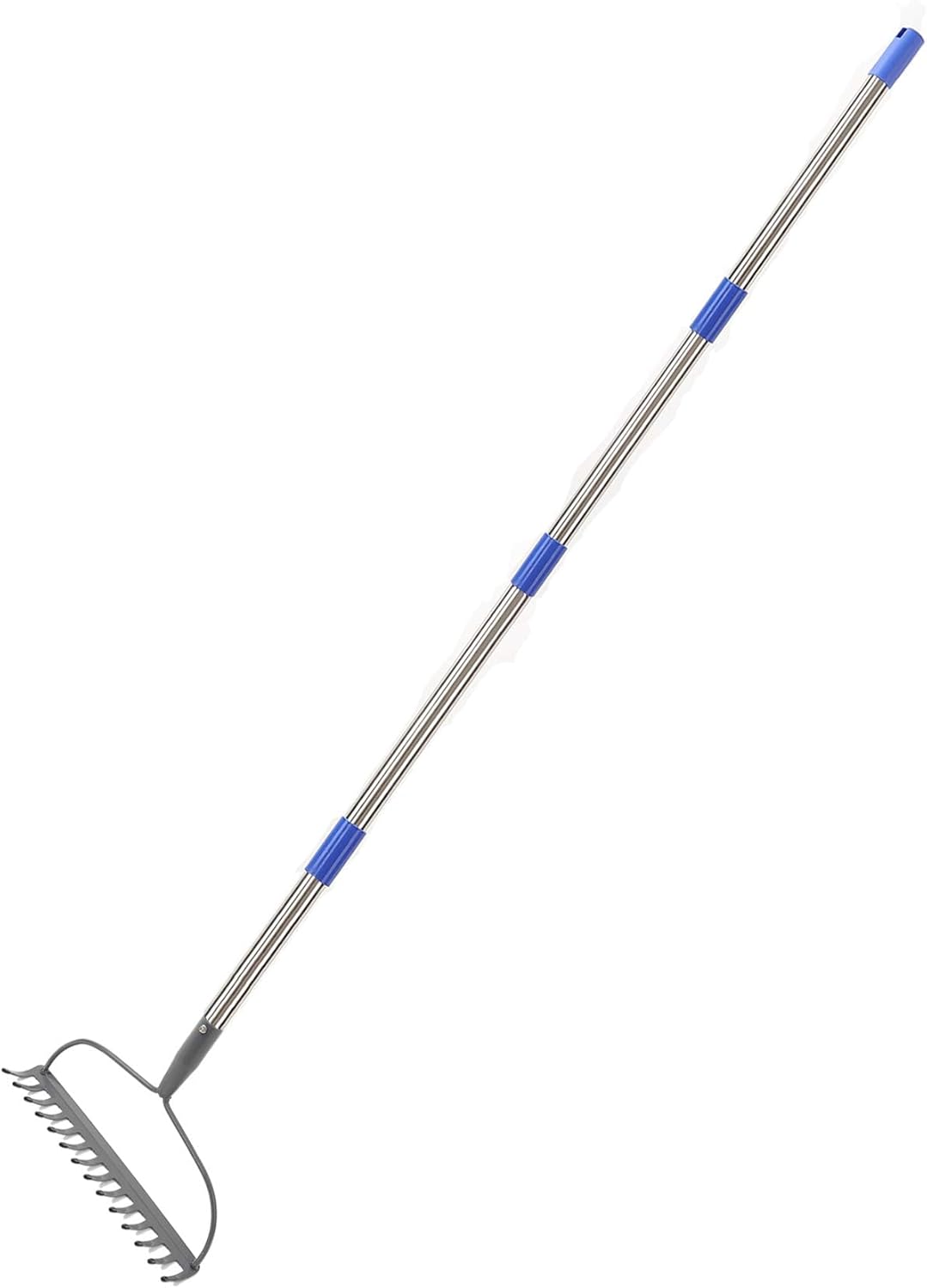 Garden Rake, 14 Metal Tines Heavy Duty Bow Rake with 5FT Adjustable ...