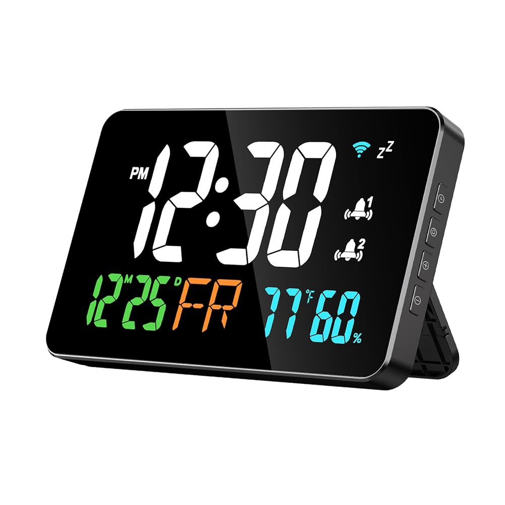 Facesunny Digital Clock WiFi Clock Extra Large Letters, Temperature and ...