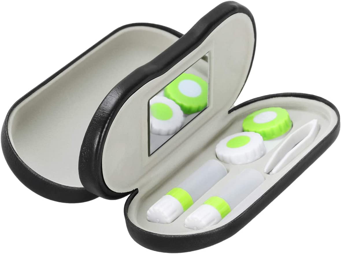 AUGEN Contact Case with Built-in Mirror, Tweezer and Contact Solution ...