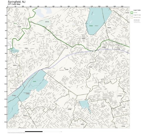 Amazon.com : ZIP Code Wall Map of Springfield, NJ ZIP Code Map Not ...