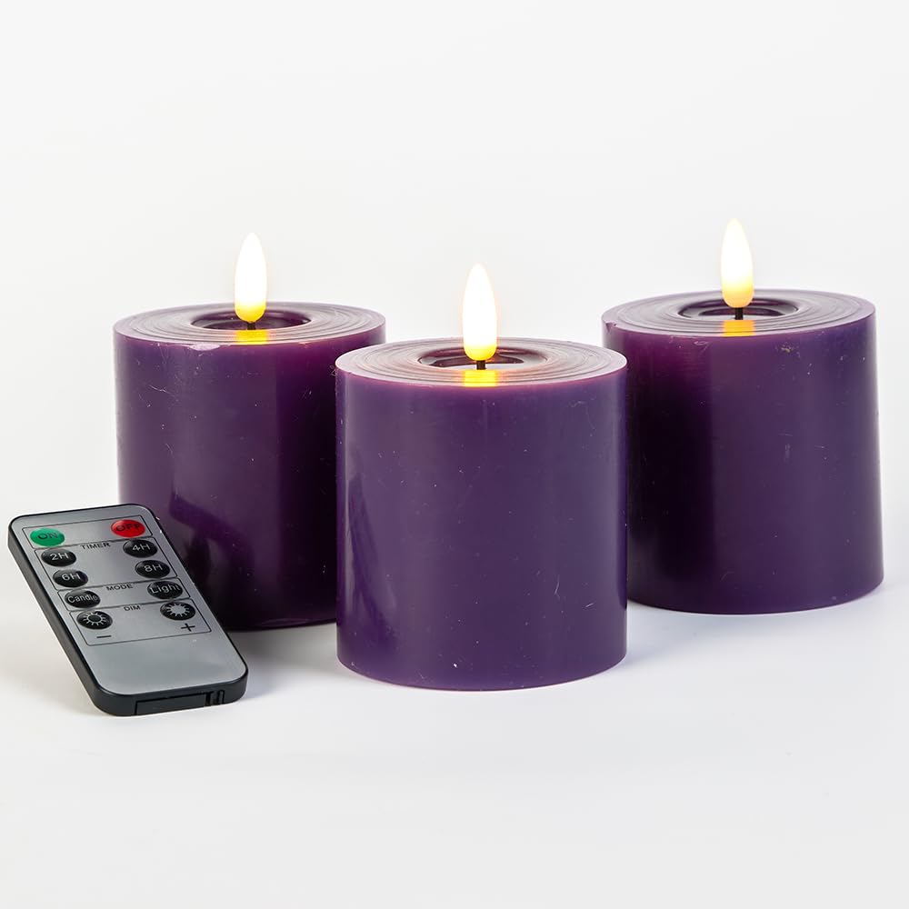 Amazon.com: glowiu Purple Flameless Candles Set of 3 (H3 x D3) Battery ...