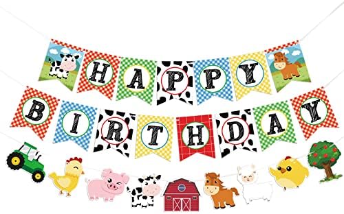 Amazon.com: Farm Animals Birthday Banner,Farm Animals Themed Birthday ...