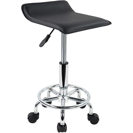 Amazon.com: FNZIR Square PU Cushion Rolling Stool with Wheels Height ...