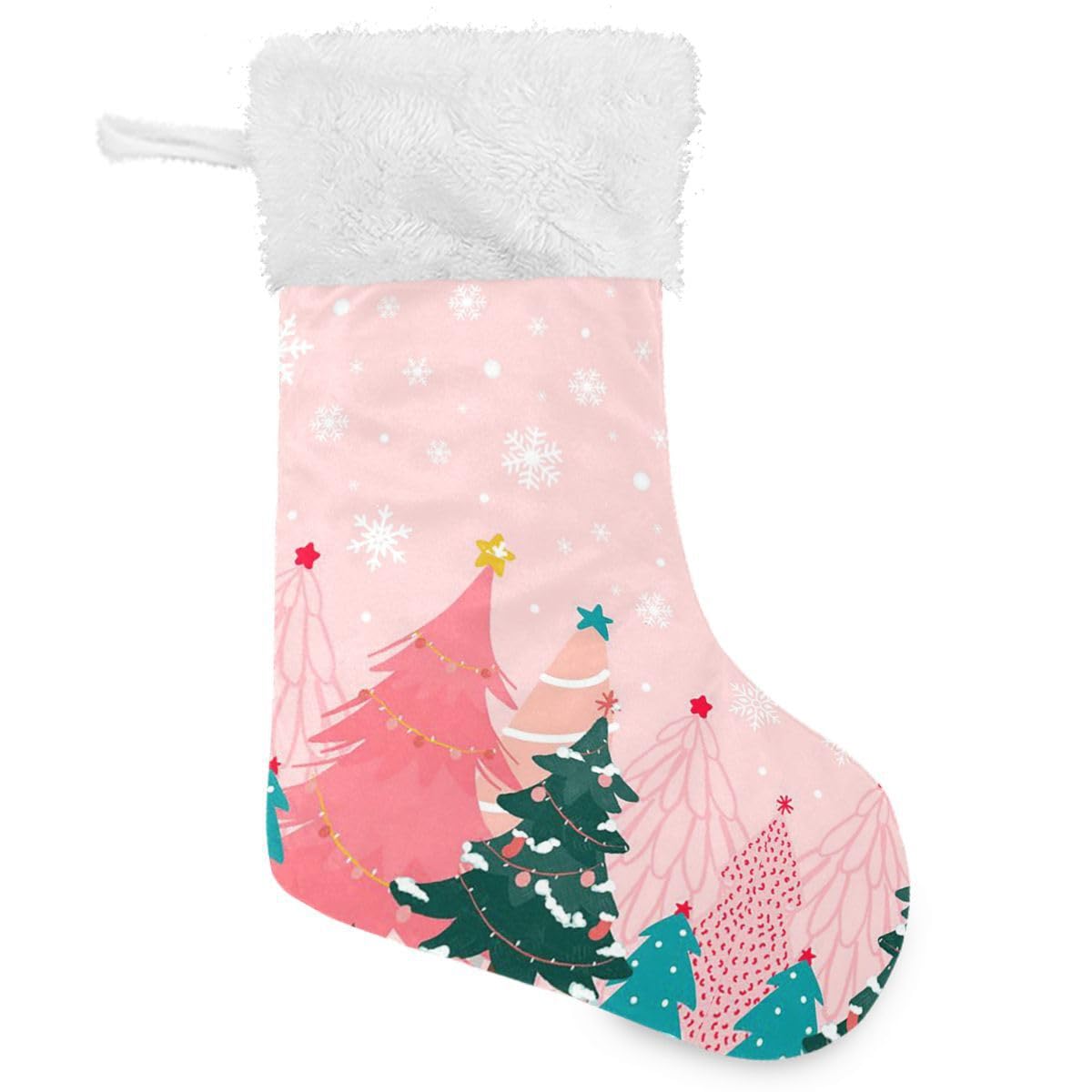 Amazon.com: Pink Christmas Tree Stocking 18 Inch Winter Snowflake Large ...