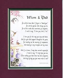 Amazon.com: Genie's Poems Mom and Dad Poem Print Saying Gift, Thank You ...