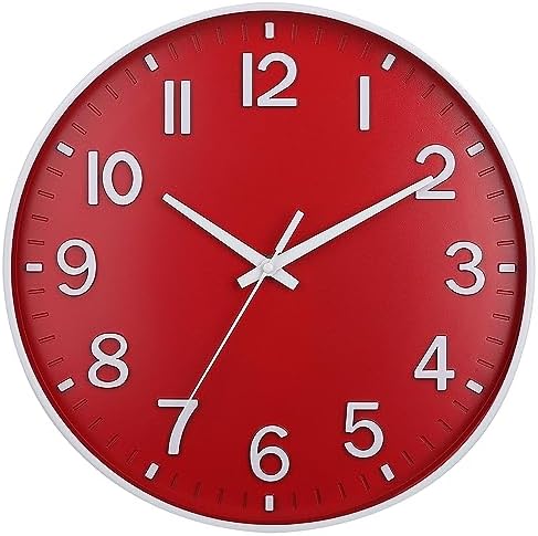 Preciser Wall Clocks Battery Operated Non-Ticking Red Clock 12 Inch ...