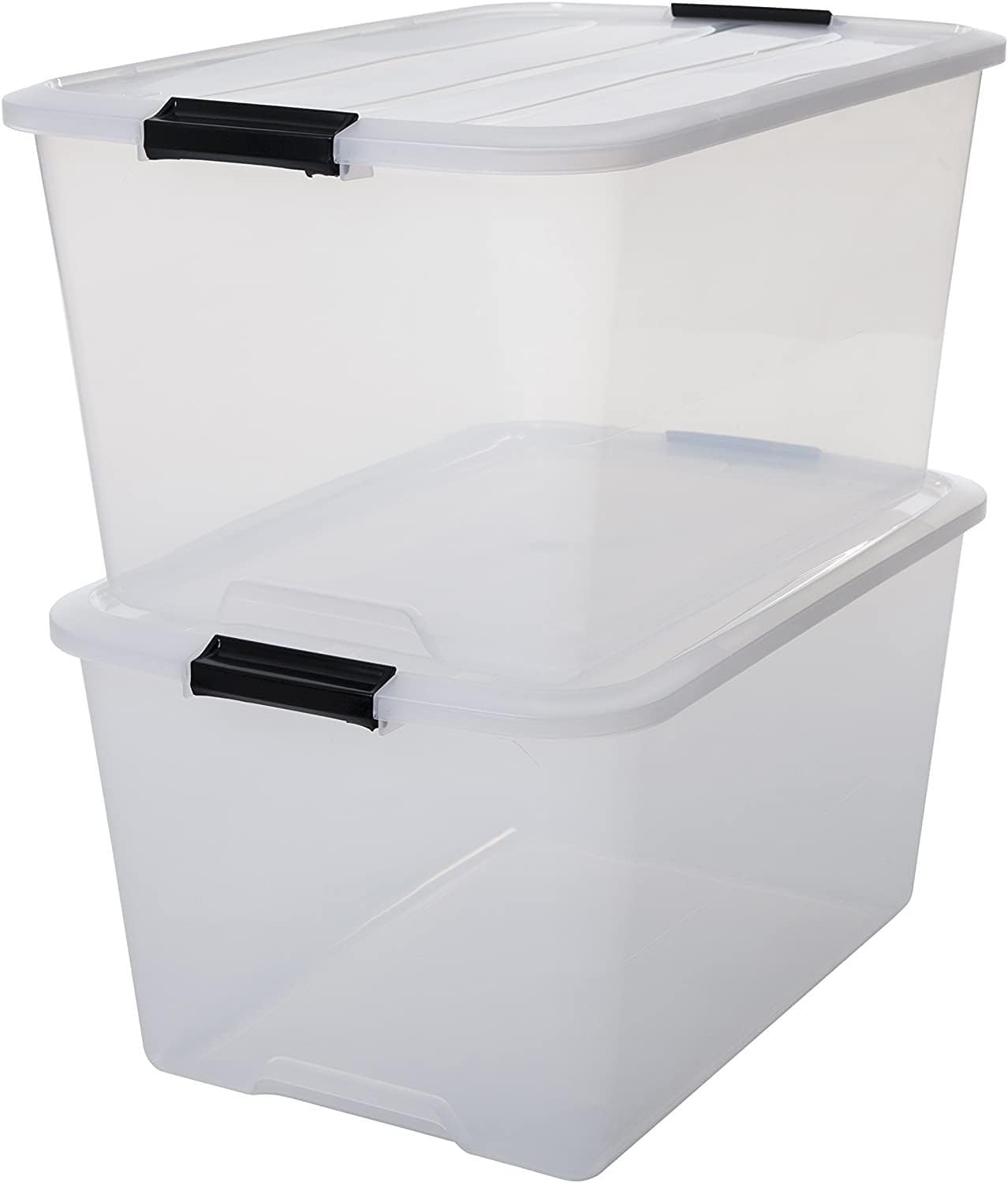 Iris Ohyama, Plastic storage boxes with lid and closing clips, 45L, Set ...