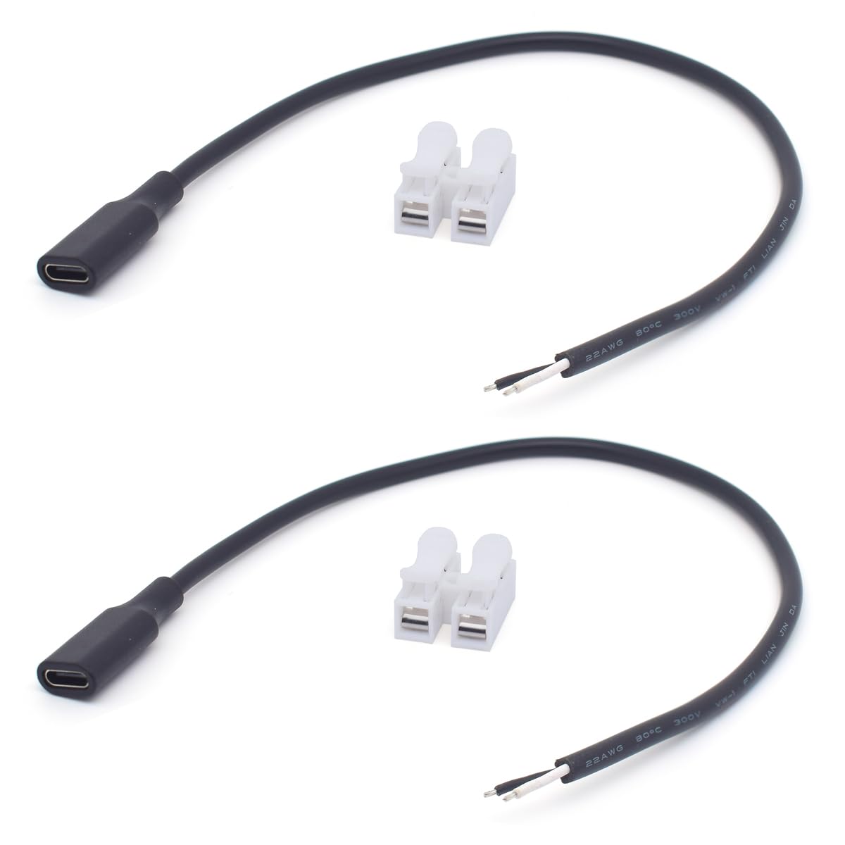 Amazon.com: ELNONE 2PCS USB C Female Pigtail 2 Wire,0.3M/1Feet 22AWG ...