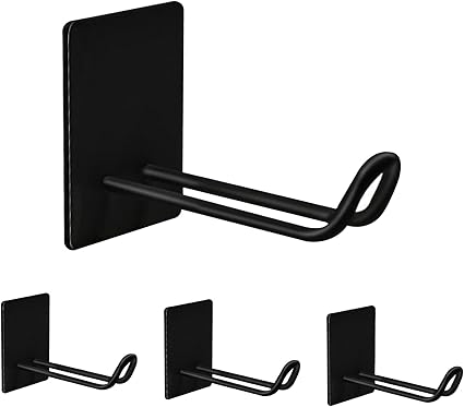 Morobor Black Adhesive Hooks, 4pcs Heavy Duty Stainless Steel Adhesive ...