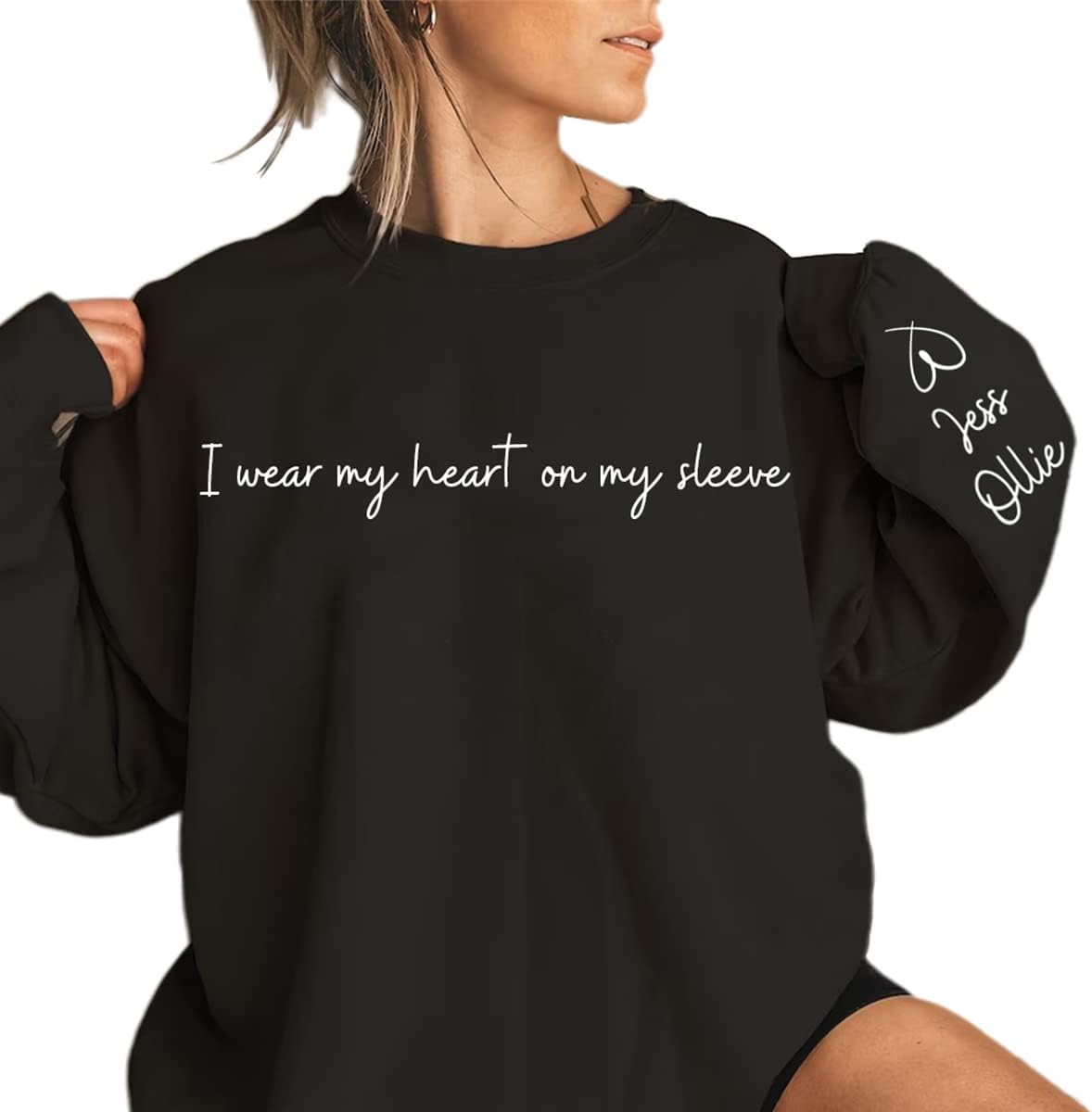 I Wear My Heart on My Sleeve - Personalised Heart Print Sweatshirt ...