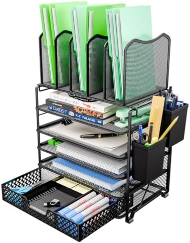 Amazon.com: TIGEROYAL Desk Organizer with File Holder 5-Tier Paper ...